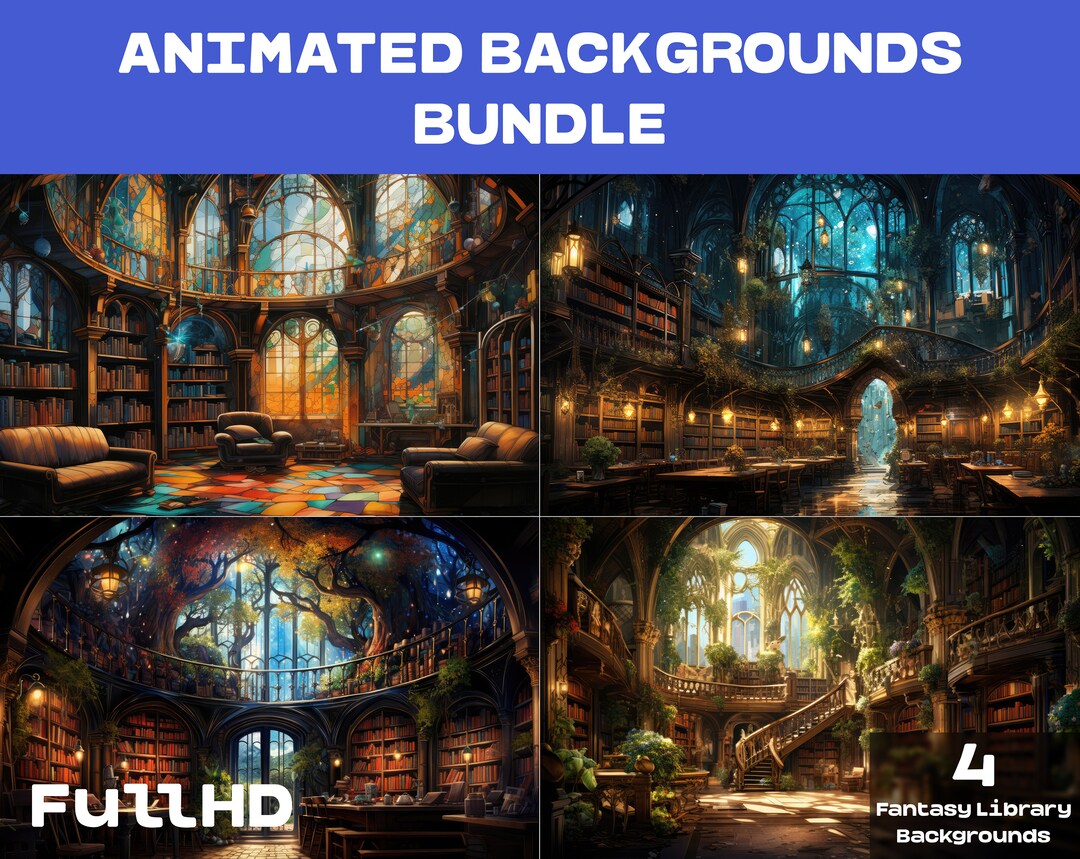 4 ANIMATED BACKGROUNDS | Fantasy Library Background | Library Looped ...