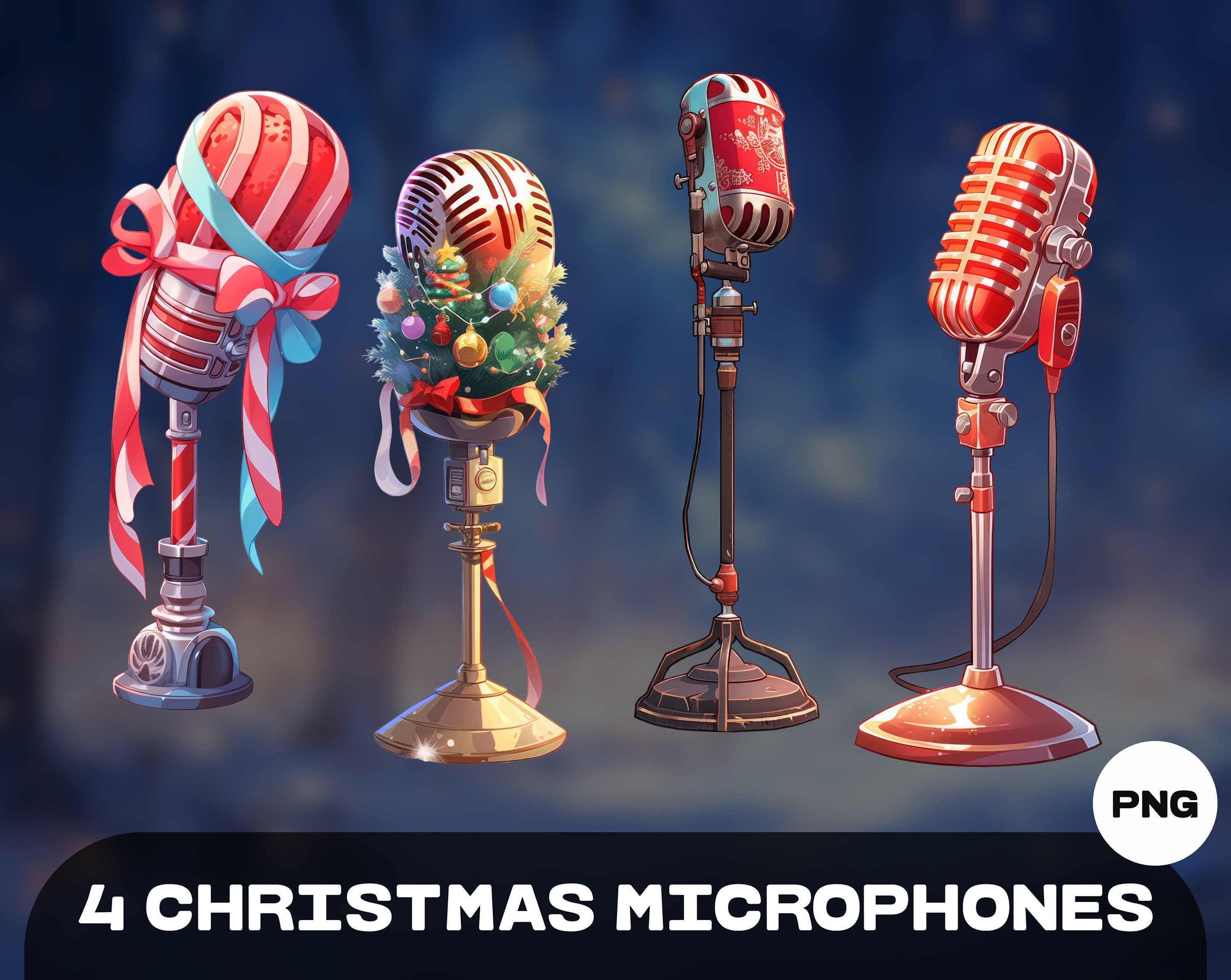 Vtuber Christmas Asset 4 Microphones on Stand Set, Instant Download ...