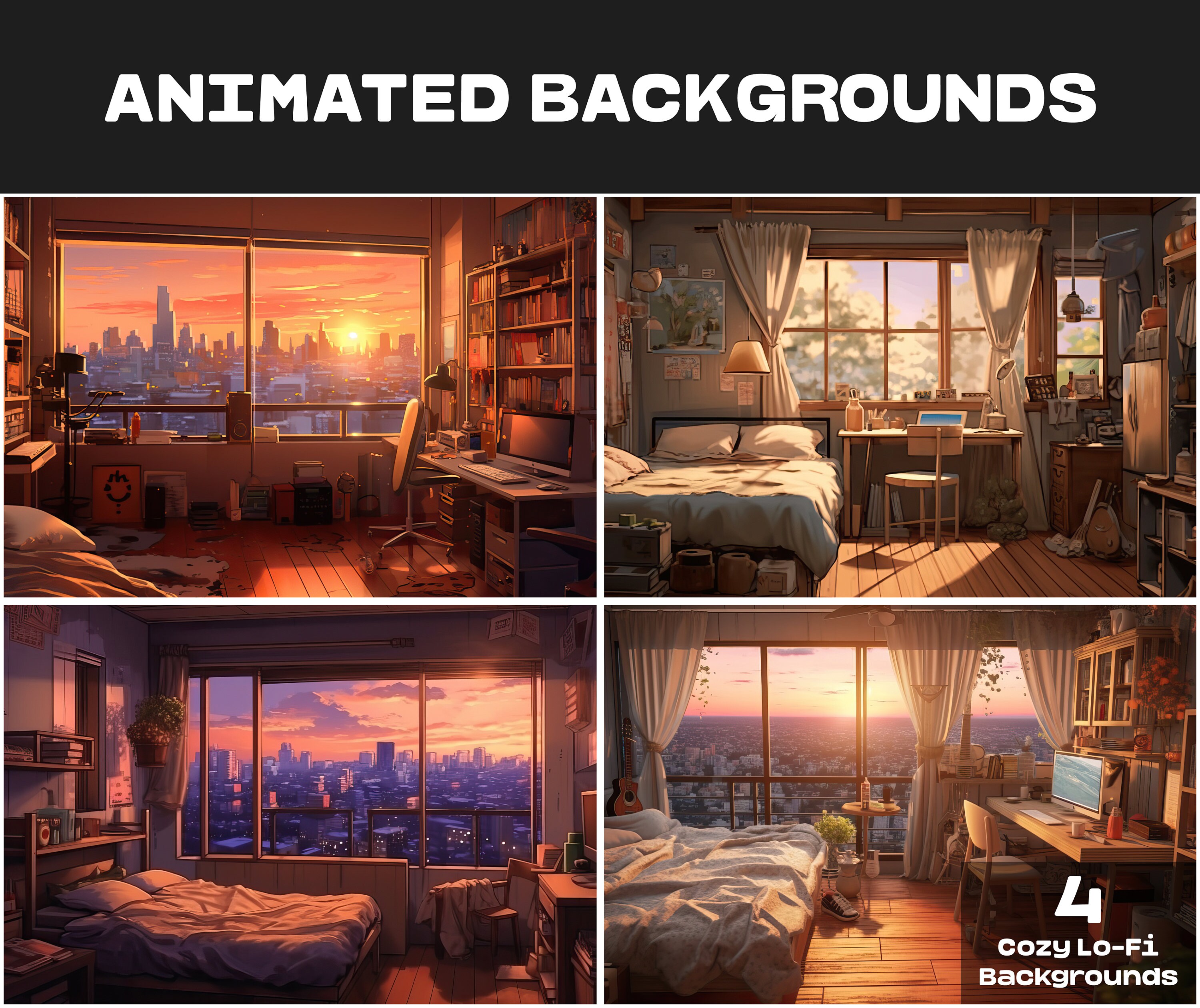 4 ANIMATED BACKGROUNDS | Cozy Room | Lofi Cozy Fantasy Looped Vtuber ...