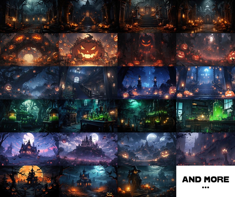 50 Halloween Backgrounds, Witch Rooms, Graveyard Scenes (digital ...