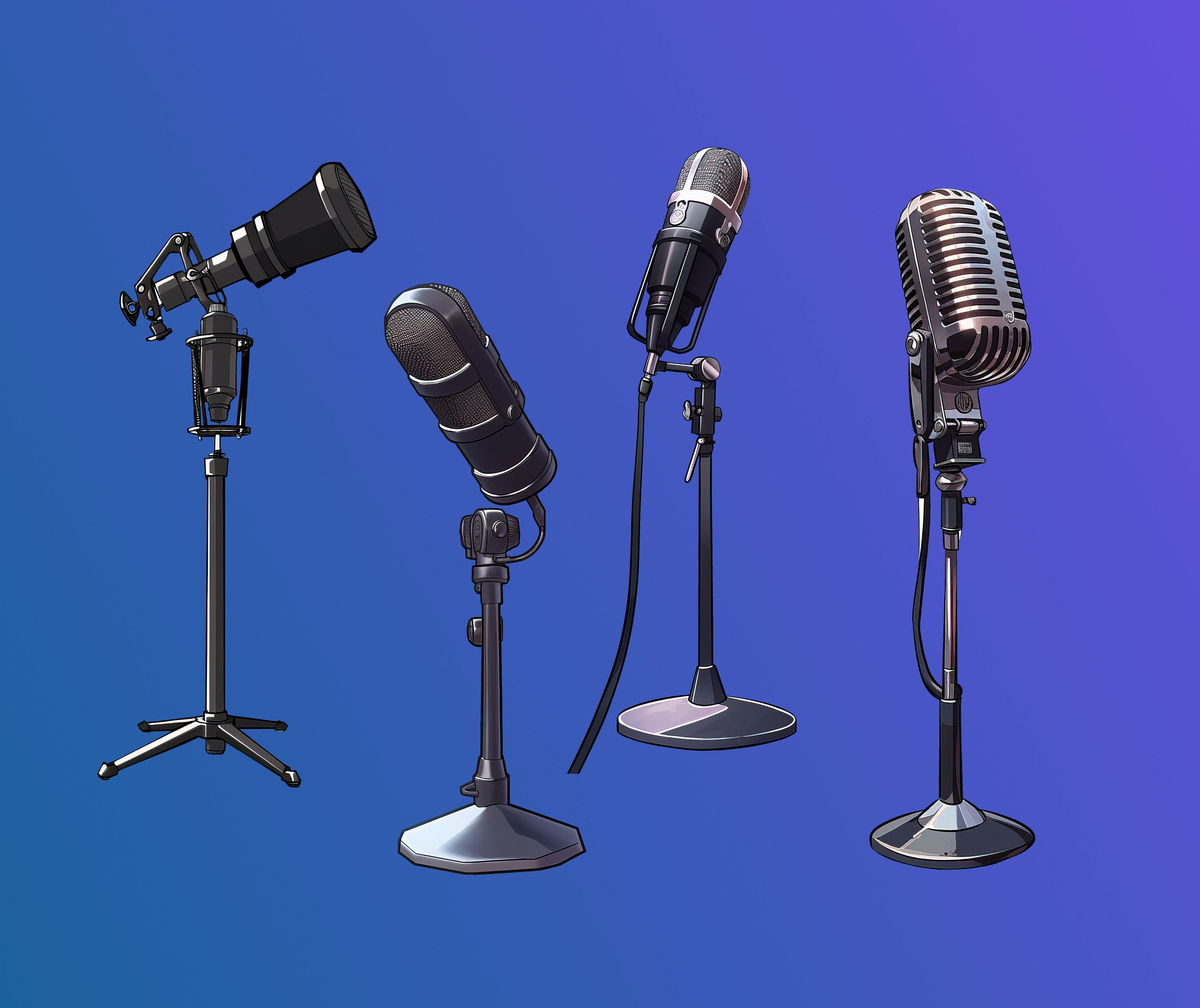 Vtuber Asset 4 Black Microphones on Stand Set, Instant Download, Black ...