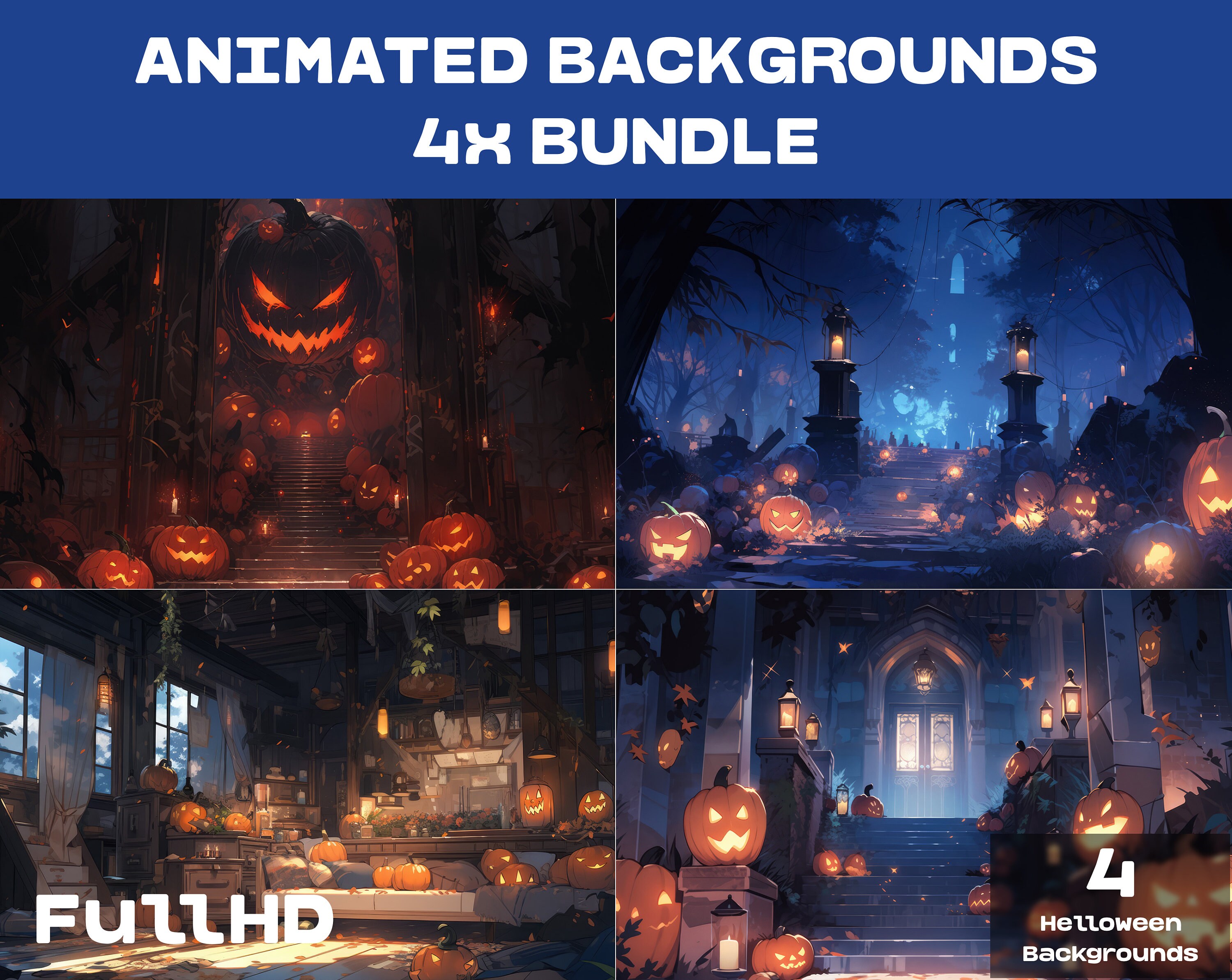 Animated Halloween Backgrounds | Looped Vtuber Stream Overlay (MP4) - Etsy