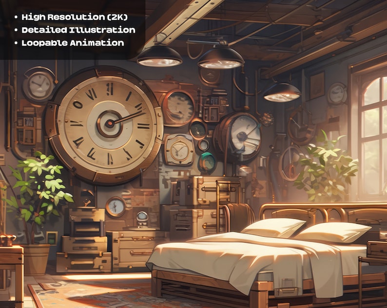 4 ANIMATED BACKGROUNDS Steampunk Background Steampunk Looped Vtuber ...