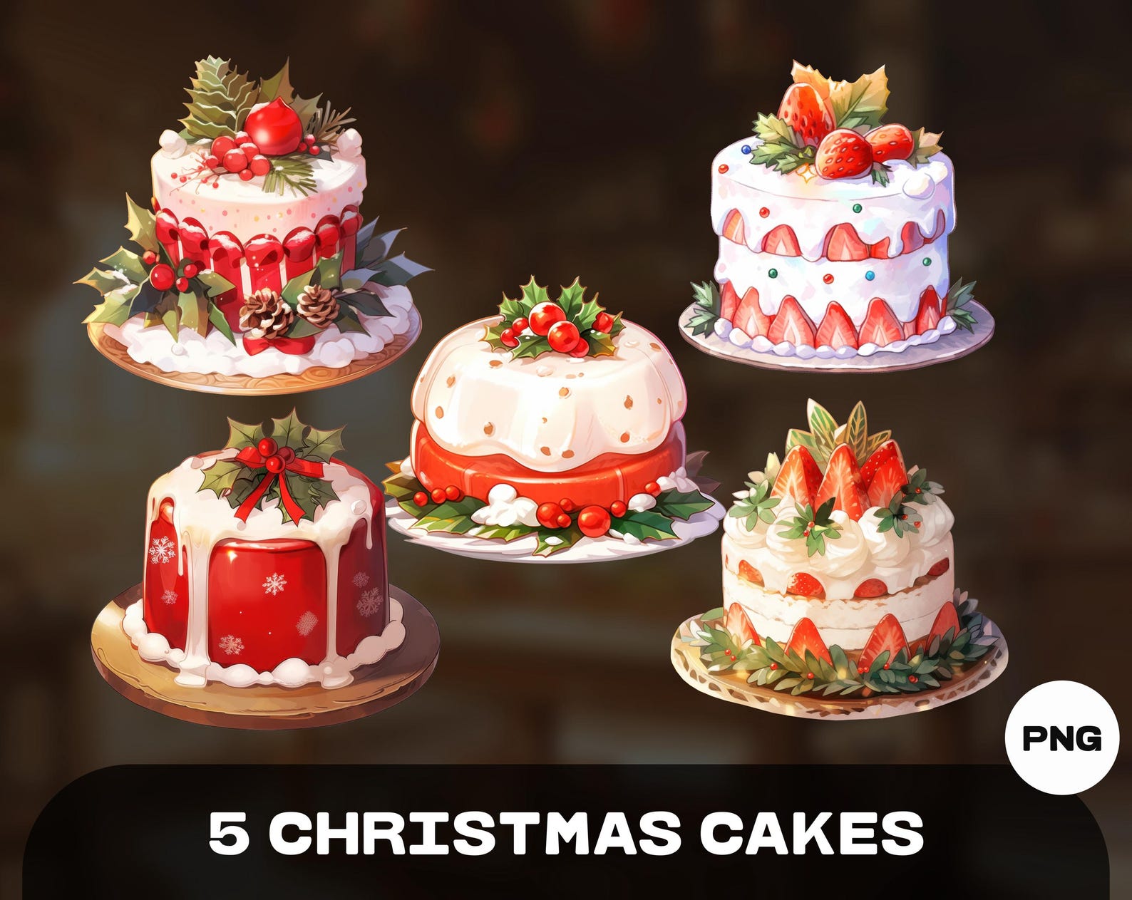 5 Vtuber Christmas Cake Pngs, Transparent Winter Stream Assets (digital ...