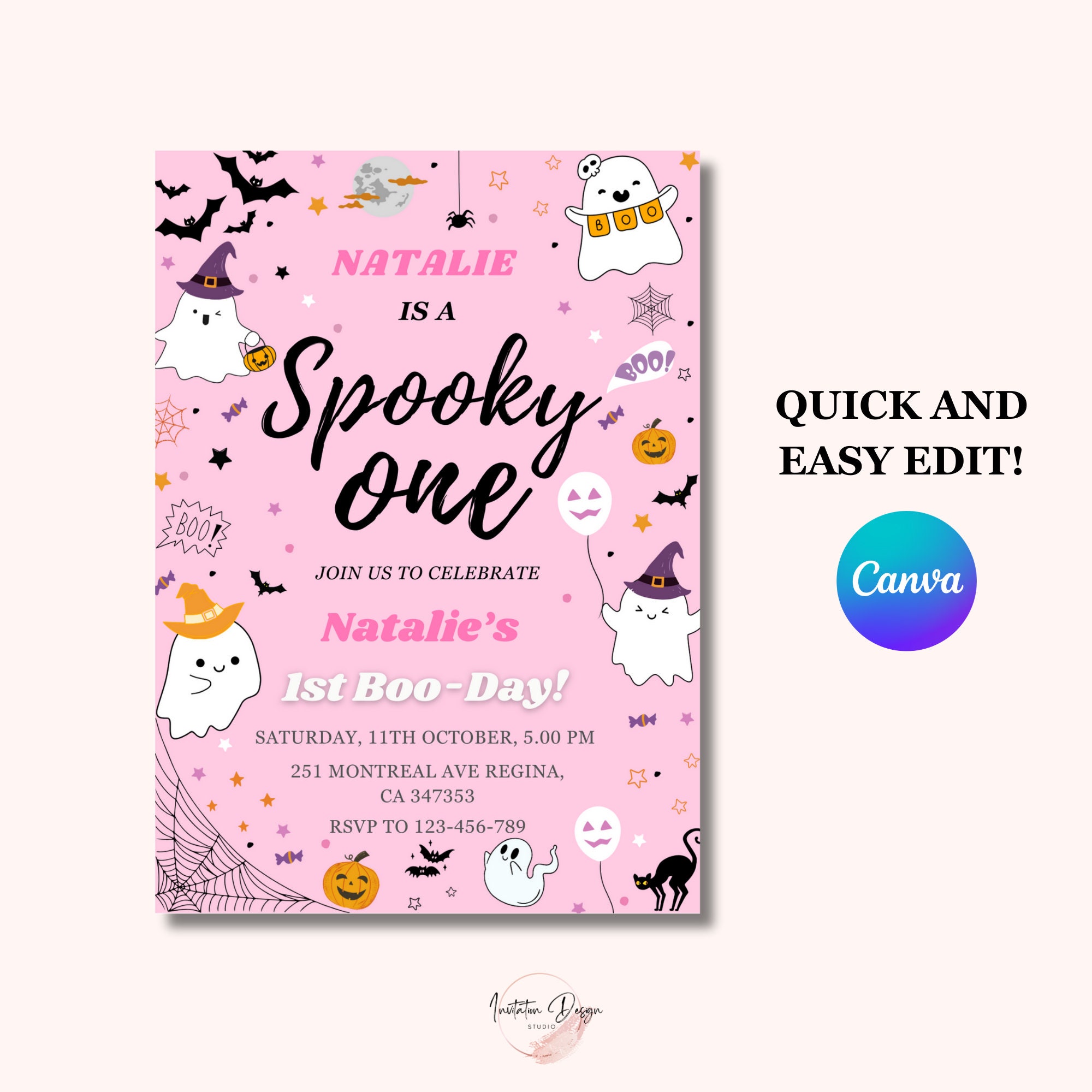 Editable Pink Spooky Invite One Spooky Invite Halloween Spooky - Etsy