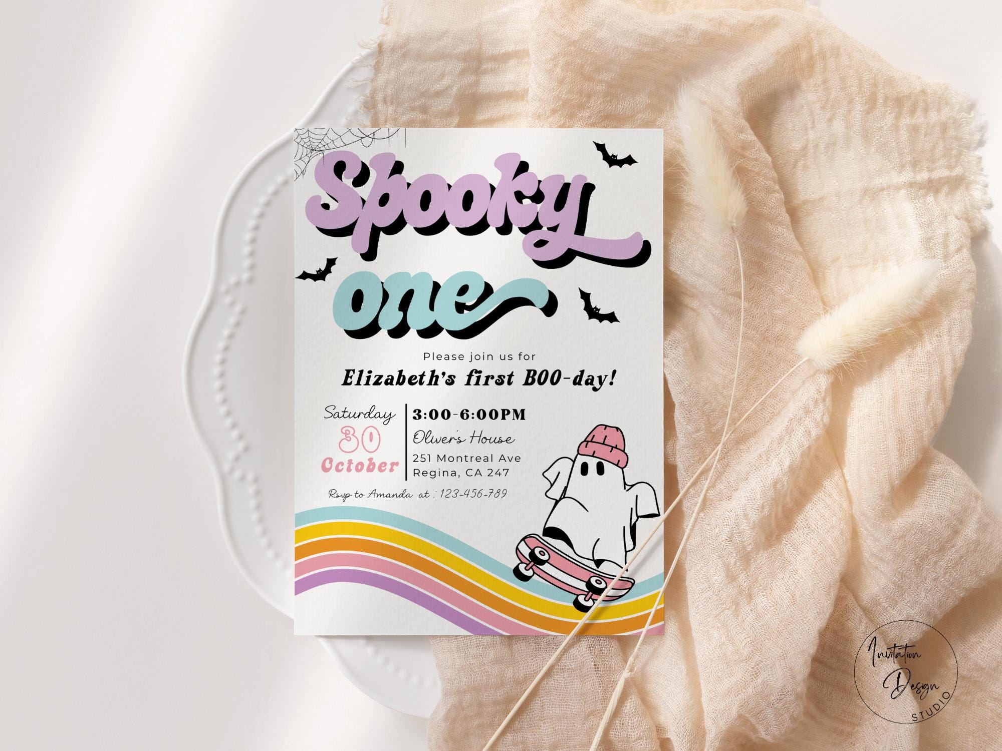 Spooky One Birthday Party Girl Invitation Halloween Girl Birthday 1st ...