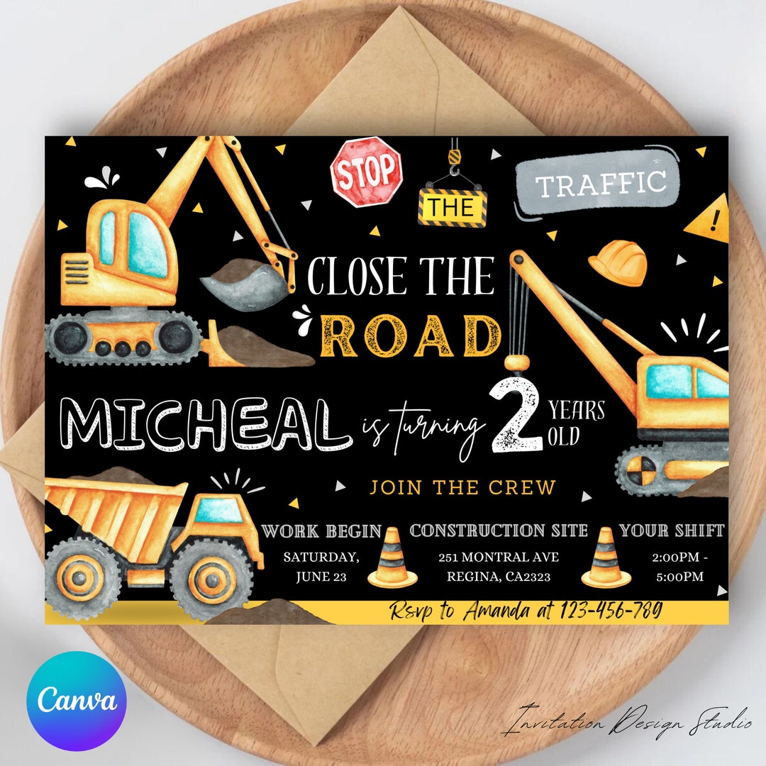 Dump Truck Party Excavator Invitation Construction Party Electronic ...