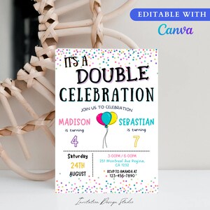 Double Celebration Boy and Girl Invite Rainbow Confetti Sibling ...