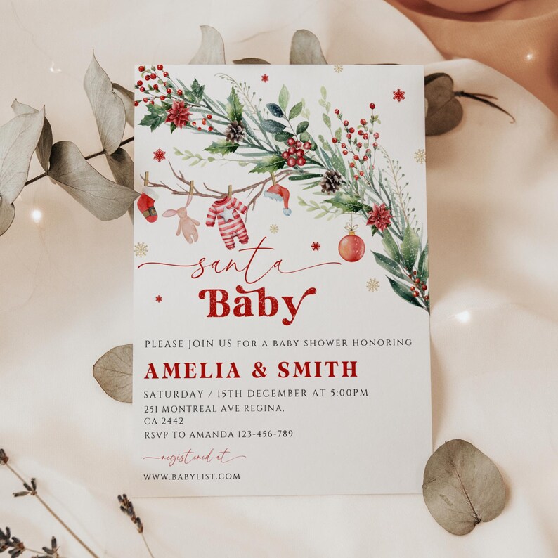 Editable Santa Baby Shower Invitation Christmas Baby Shower Invitation ...