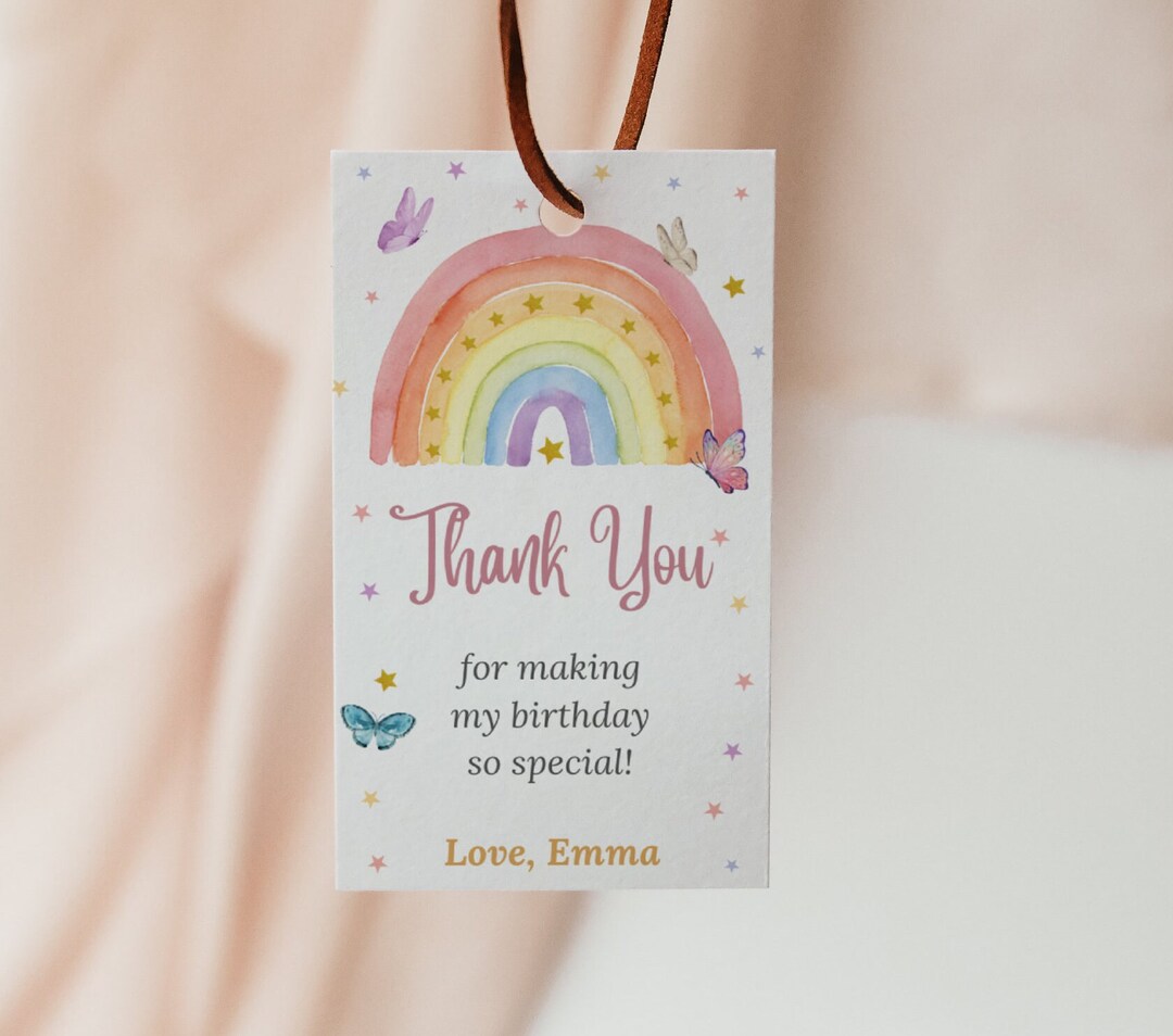 Rainbow Birthday Favor Tag Rainbow Birthday Thanks Tag Pastel Rainbow ...