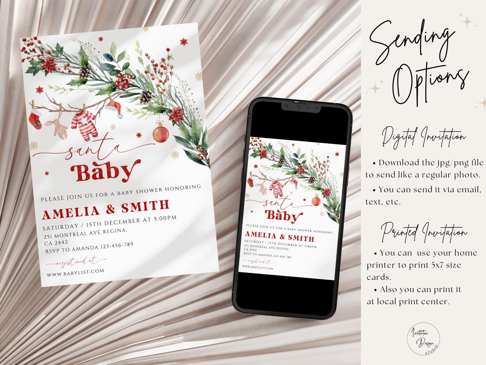 Editable Santa Baby Shower Invitation Christmas Baby Shower Invitation ...