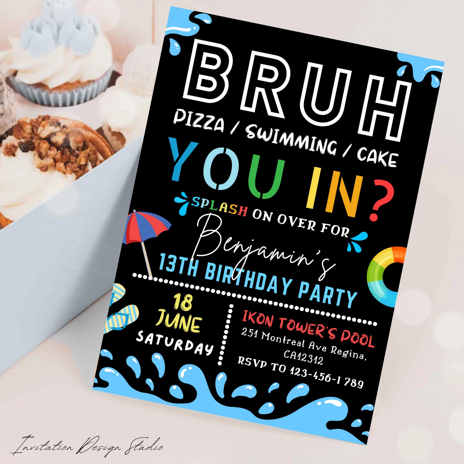 Boy Pool Party Bruh Invitation Summer Swim Party Bruh Birthday Invite ...