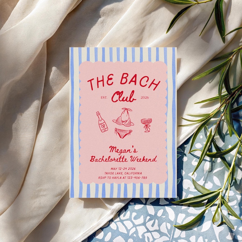 Coastal Bachelorette Invitation Template, the Bach Club Girls Trip ...