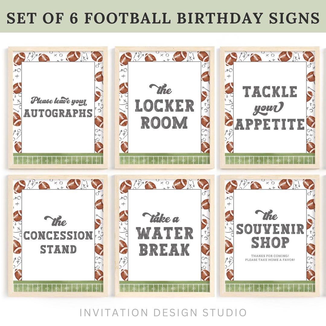 First Year Down Birthday Signs Set of 6 Six Football Birthday Signs Boy ...