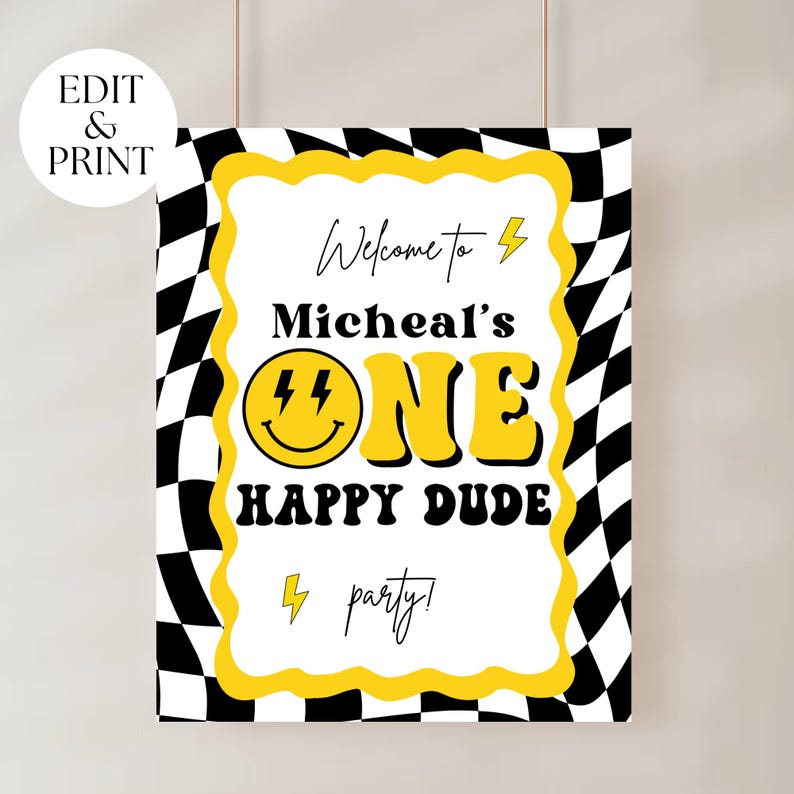 One Happy Dude Welcome Sign Lightning Bolt Smile Welcome Sign Smiley ...