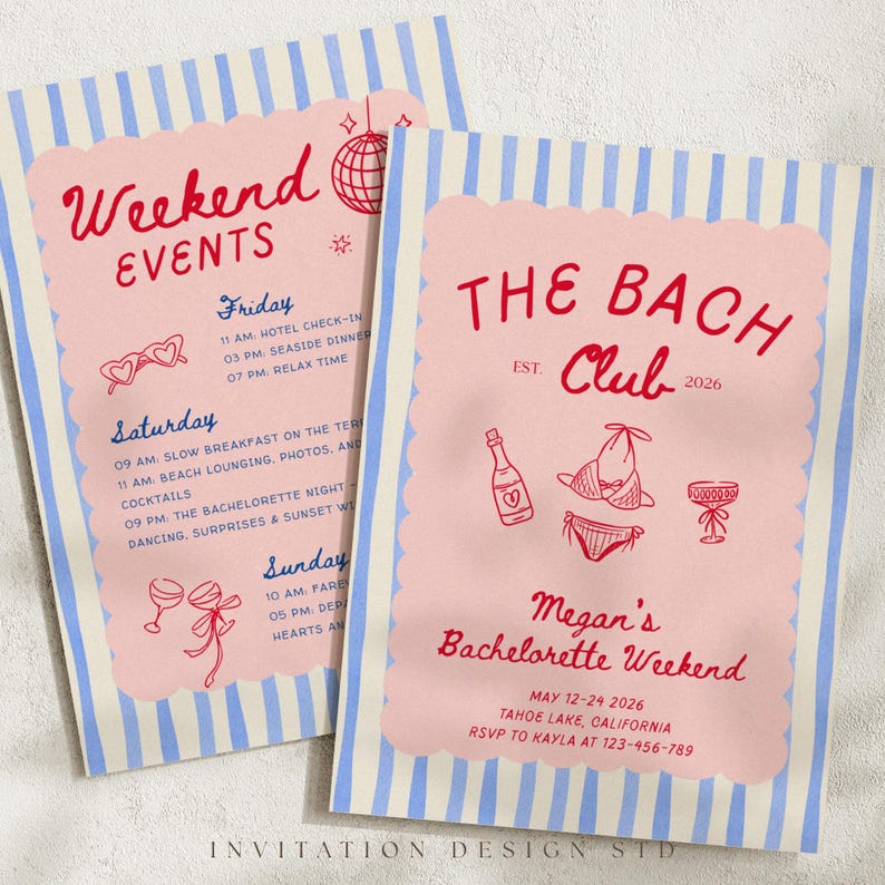 Coastal Bachelorette Invitation Template, the Bach Club Girls Trip ...