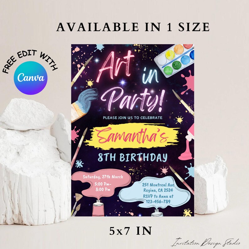 Editable Art Painting Birthday Invitation Pottery Painting Party Cute ...