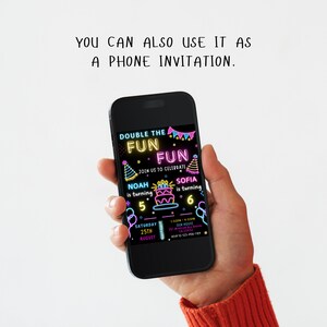 Neon Birthday Sibling Invitation Dual Birthday Boy and Girl Invite ...