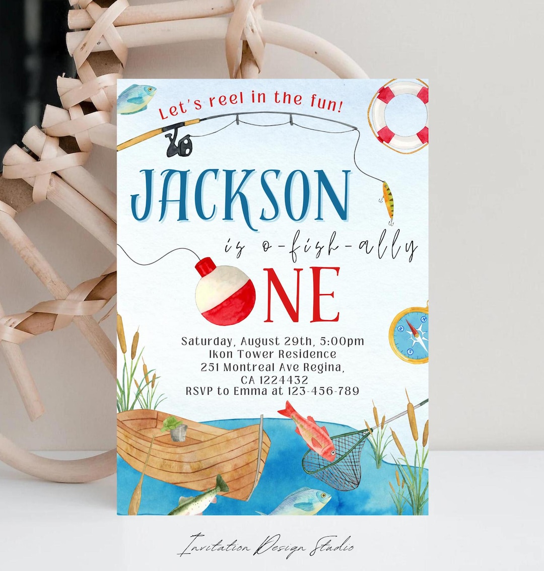 Editable Fishing Birthday Invitation Fishing 1st Birthday Invitation ...