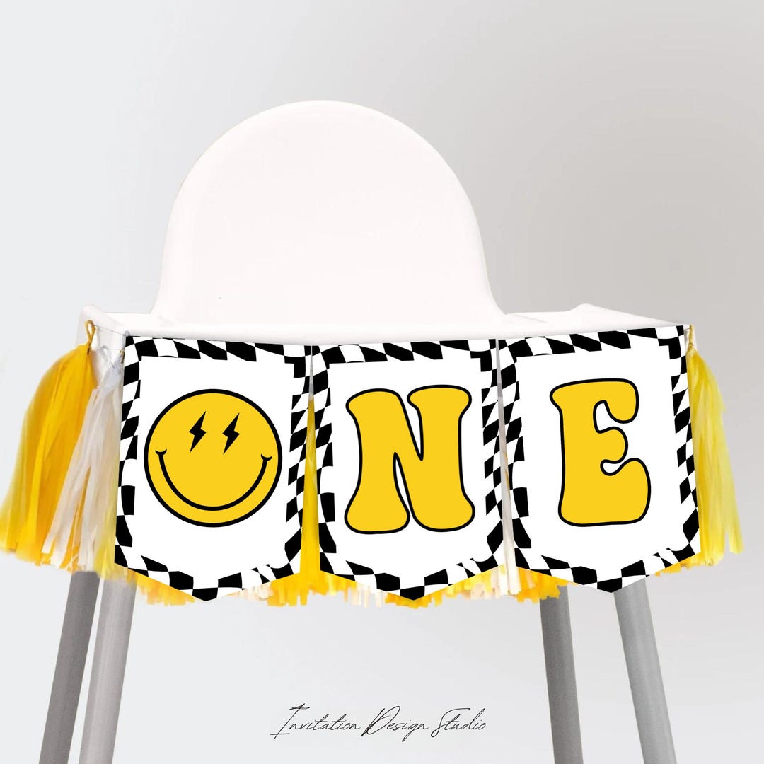 One Happy Dude One Banner Smiley Face Birthday Sign One Cool Dude One ...