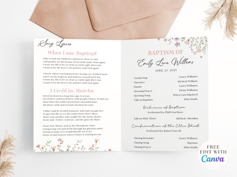 Pink Floral LDS Baptism Program Template, Floral Arch Baptism ...