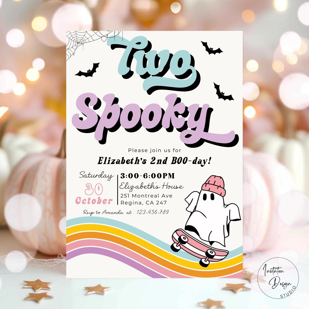 Two Spooky Invitation Girl Halloween Birthday Invitation Cute Ghost ...