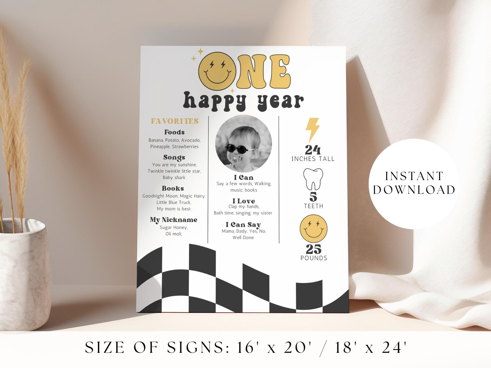 Editable One Happy Dude Milestone Poster Smiley Face Birthday Milestone ...