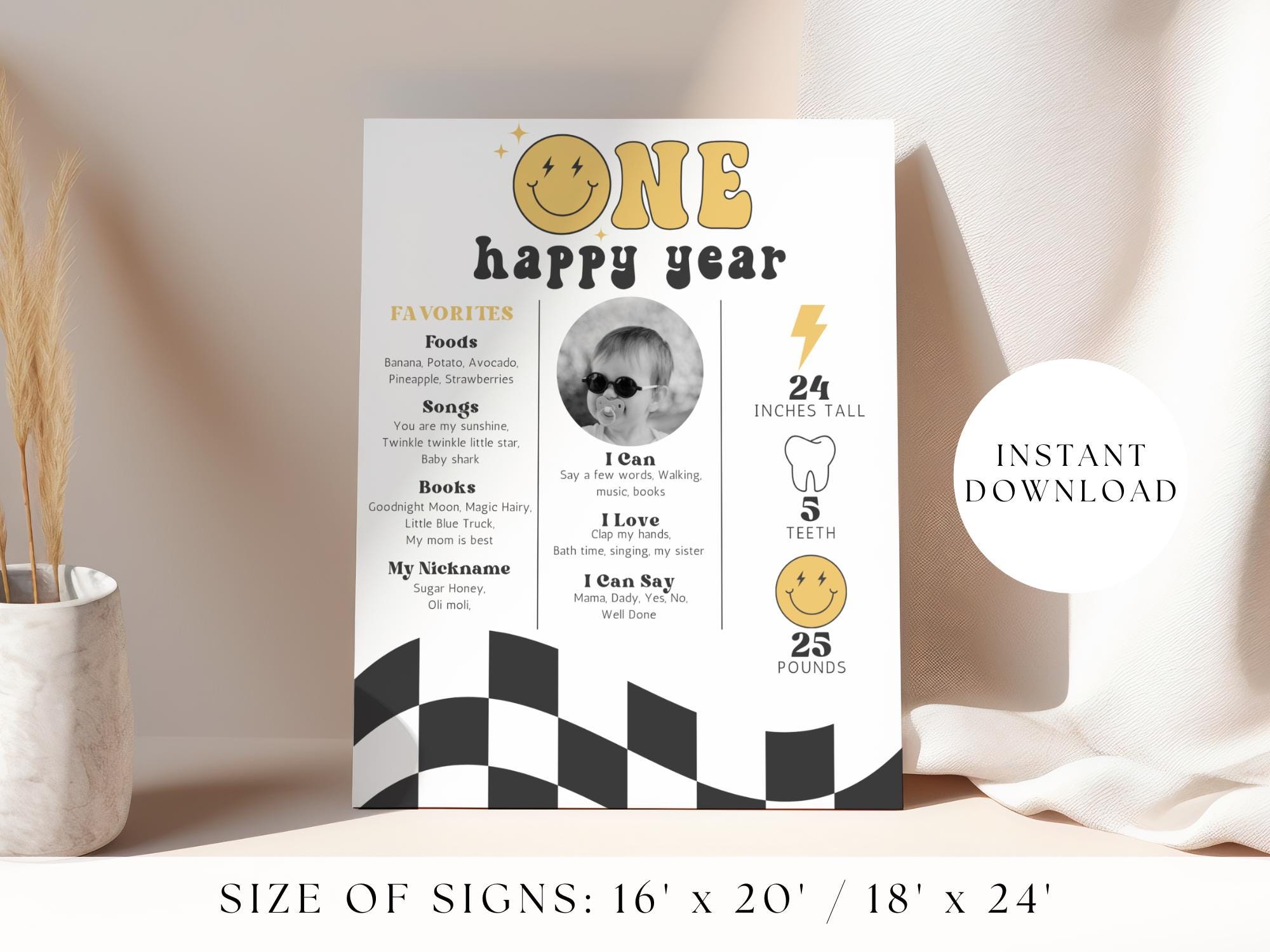 Editable One Happy Dude Milestone Poster Smiley Face Birthday Milestone ...