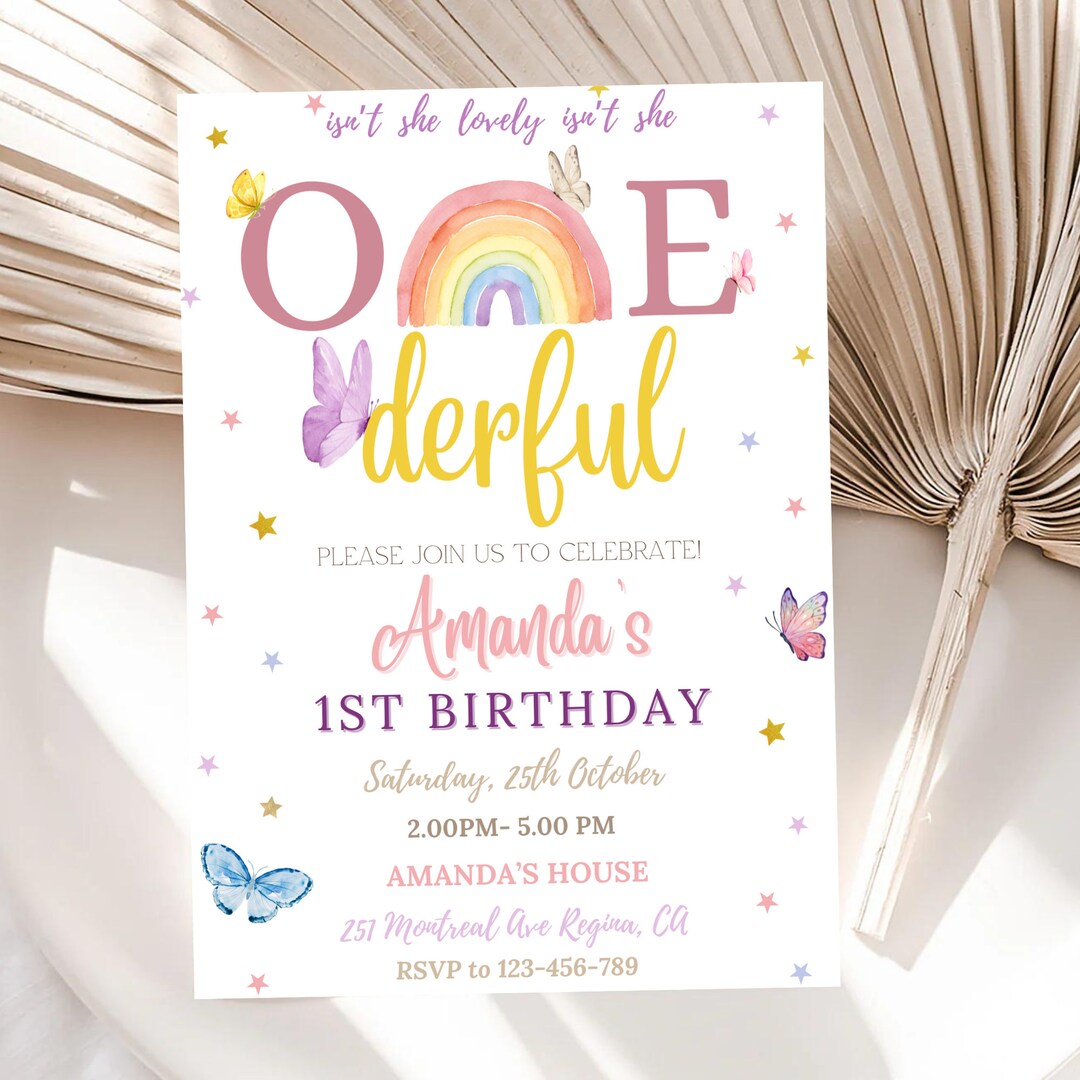 Rainbow One Birthday Invitation Pastel One Birthday Rainbow Girl Invite ...