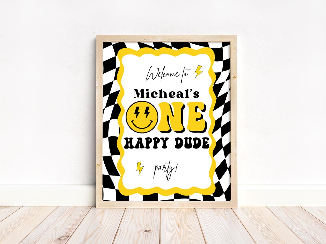 One Happy Dude Welcome Sign Lightning Bolt Smile Welcome Sign Smiley ...