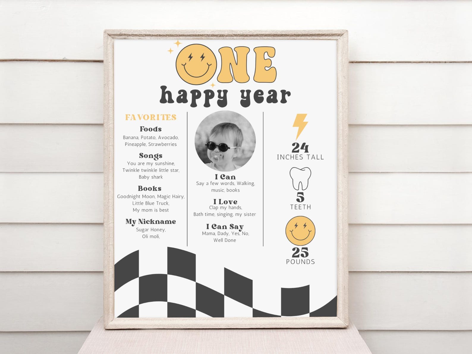 Editable One Happy Dude Milestone Poster Smiley Face Birthday Milestone ...