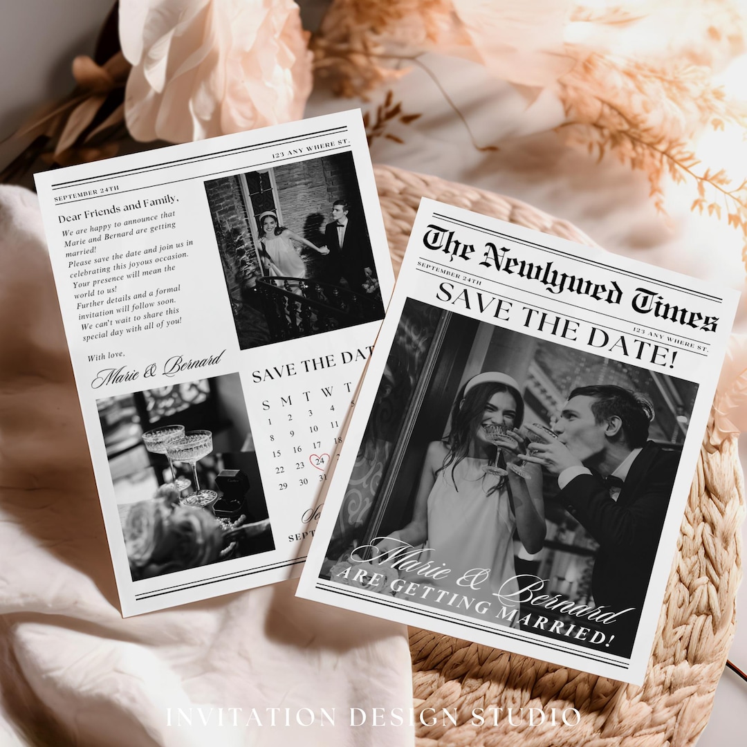 Customizable Save the Date Newspaper Template, Save the Date Wedding ...