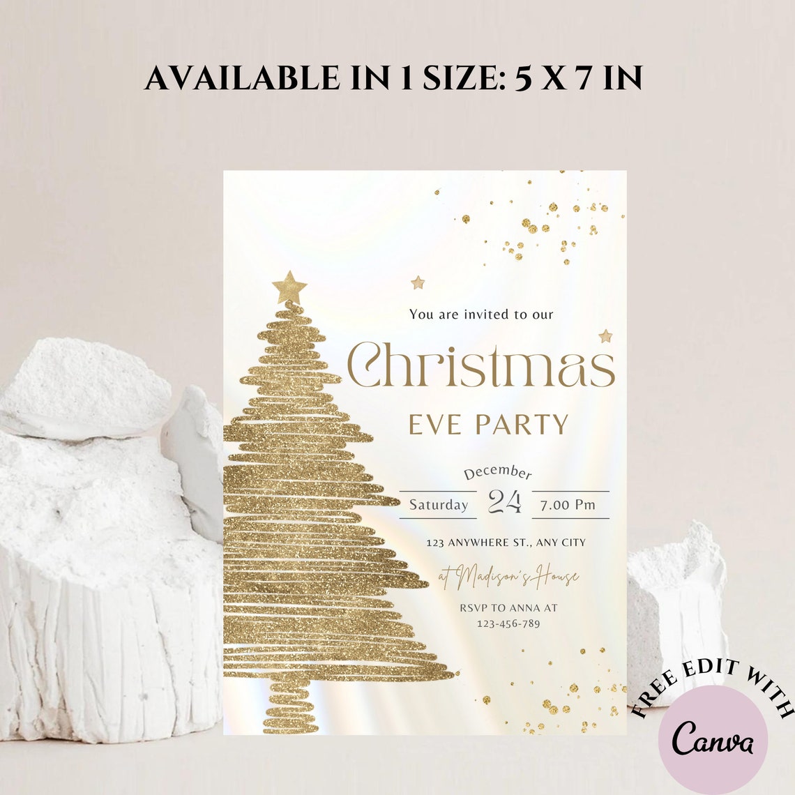 Editable Gold Boho Christmas Party Invitation Jingle and - Etsy