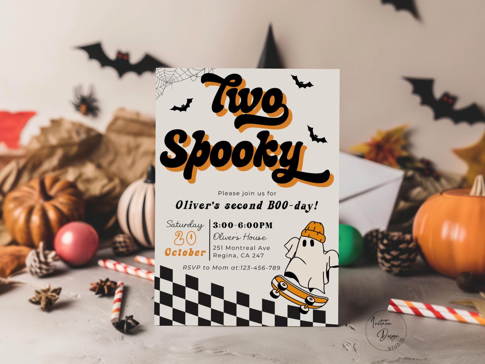 Editable Two Spooky Invitation Halloween Birthday Invitation Ghost 2nd ...