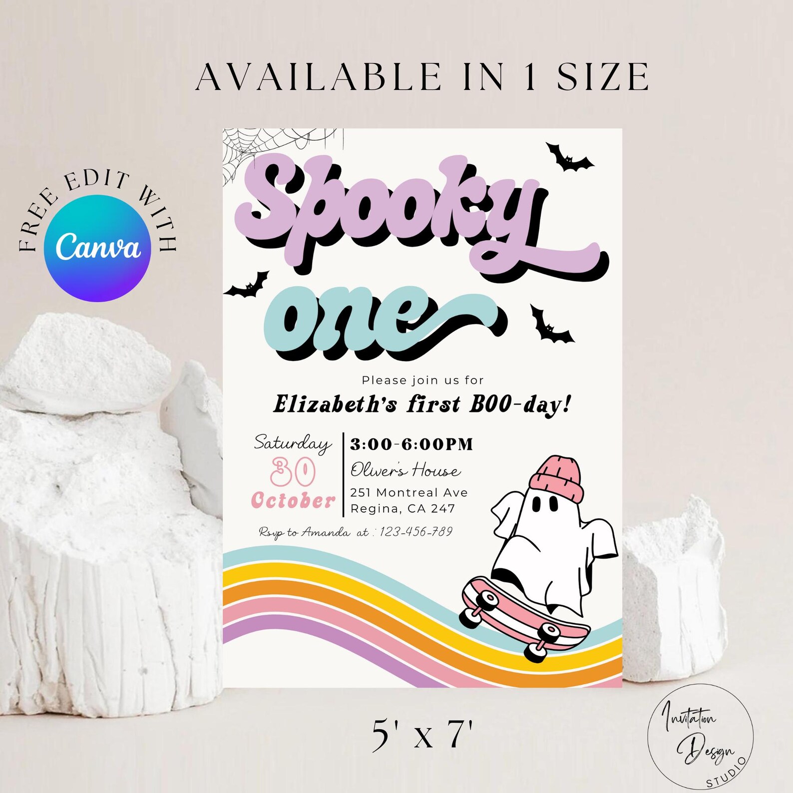 Spooky One Birthday Party Girl Invitation Halloween Girl Birthday 1st ...