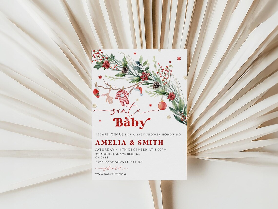 Editable Santa Baby Shower Invitation Christmas Baby Shower Invitation ...