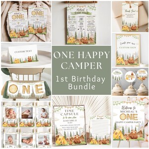 One Happy Camper Birthday Bundle Editable Happy Camper First Birthday ...