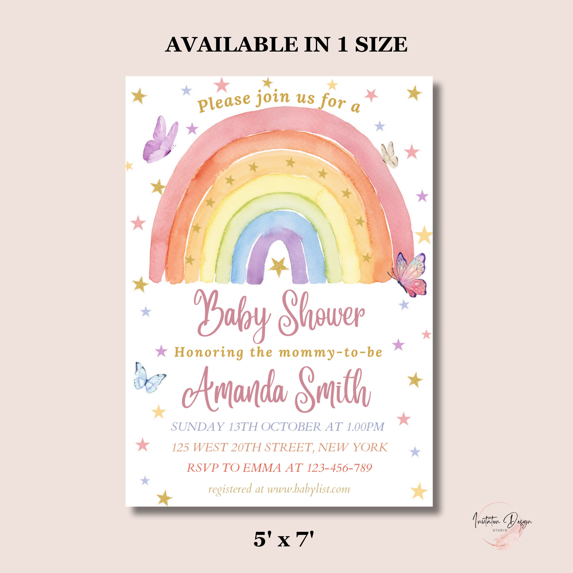 Rainbow Baby Shower Invitation Girl Baby Shower Editable - Etsy