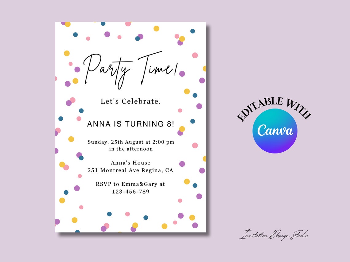 Colored Confetti Birthday Invitation Colored Invitation - Etsy