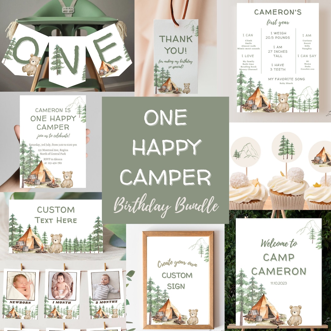 One Happy Camper Birthday Bundle One Happy Camper Editable One Birthday ...