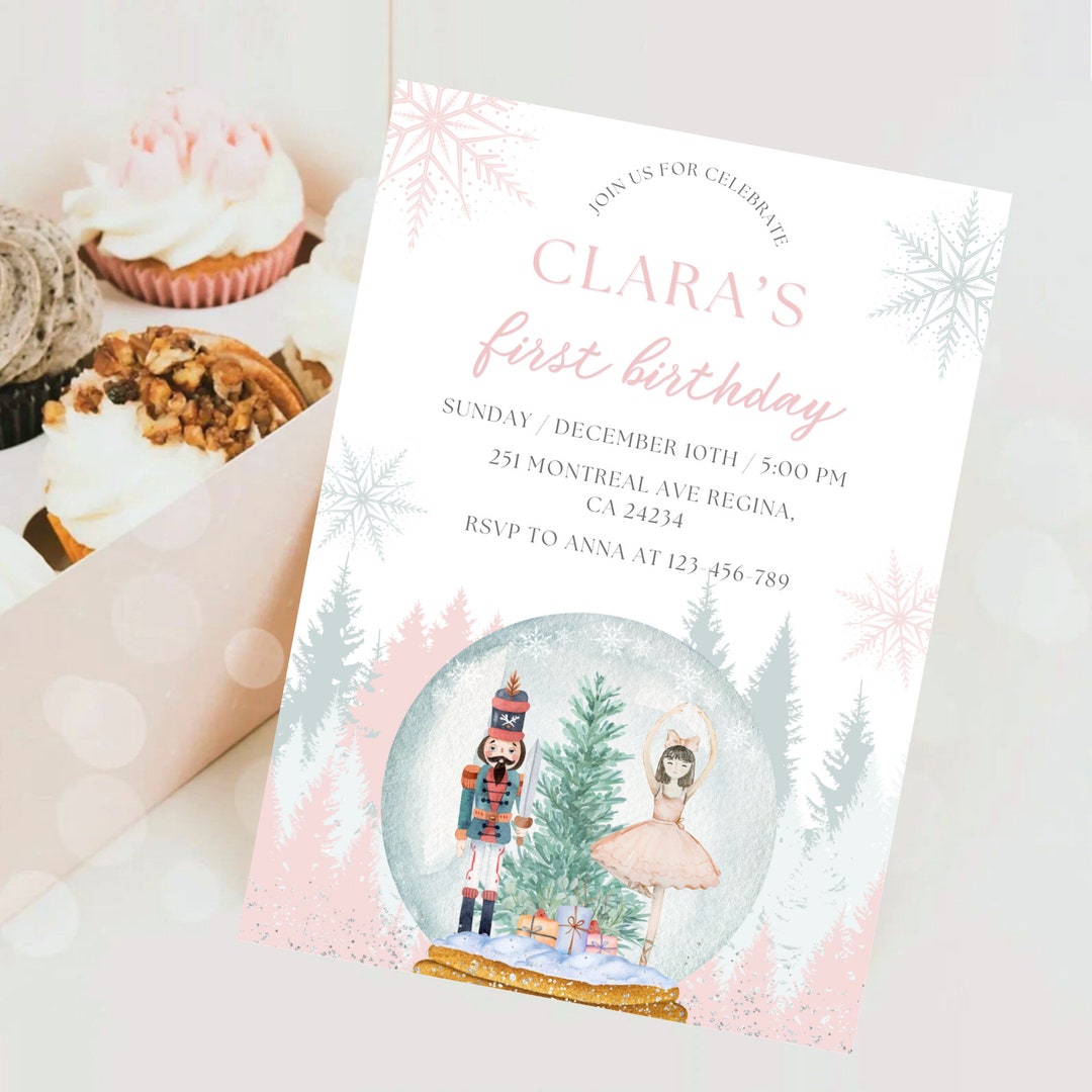 Editable Nutcracker Birthday Invitation Snow Theme Invitation ...