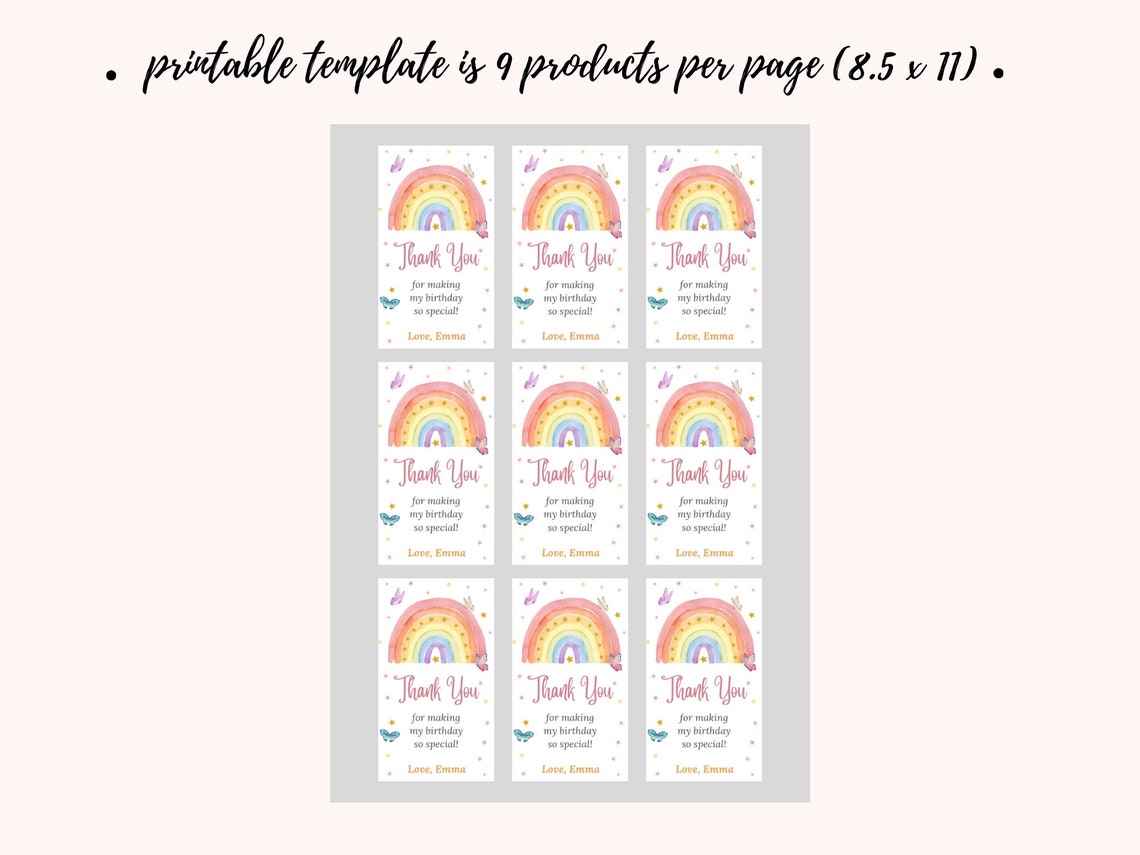 Rainbow Birthday Favor Tag Rainbow Birthday Thanks Tag Pastel Rainbow ...