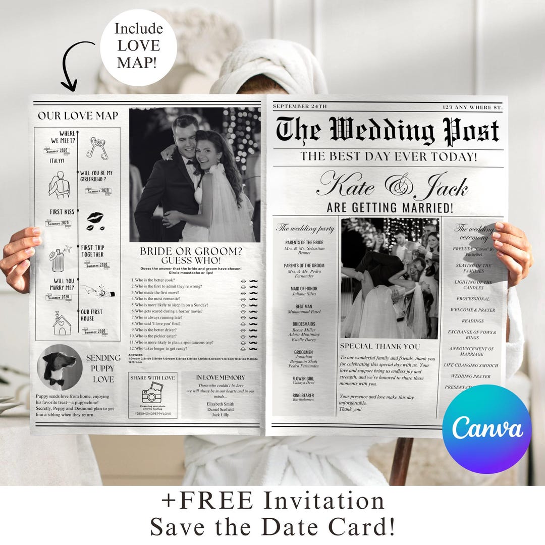 Newspaper Wedding Program Template, Wedding Newspaper Template With ...