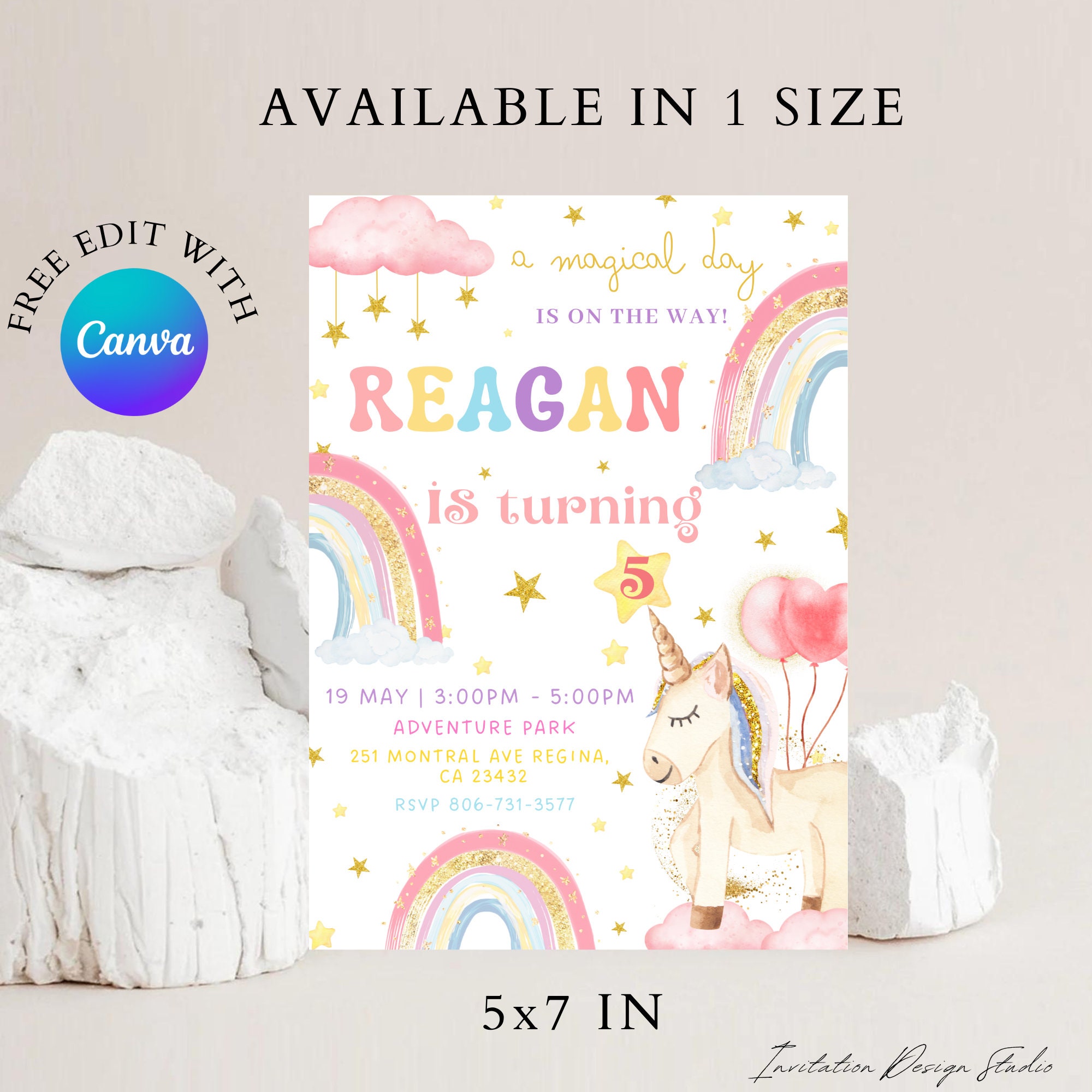 Editable Rainbow Unicorn Birthday Invitation Rainbow Theme Party ...