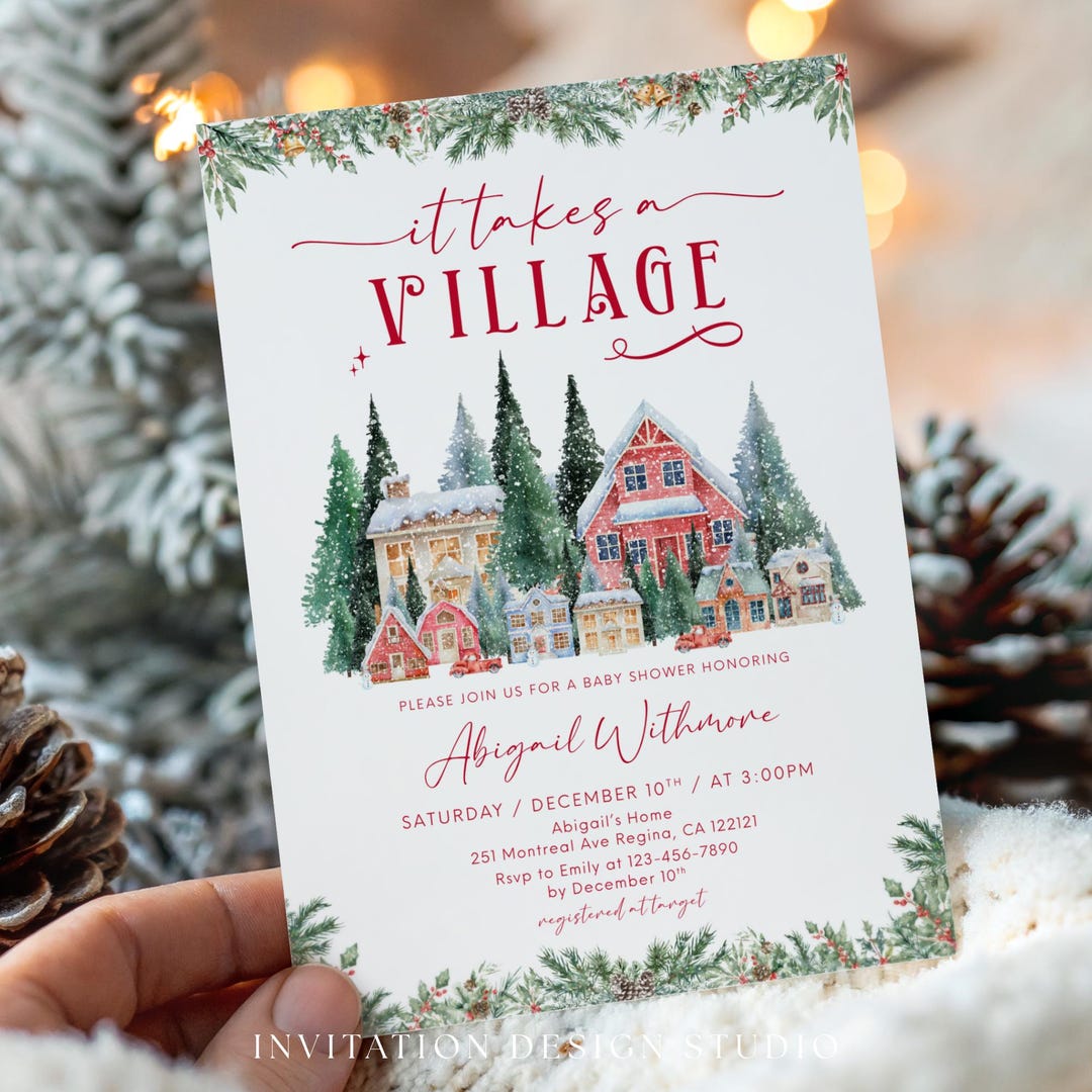 It Take a Village Baby Shower Invitation, Christmas Village Baby Shower ...