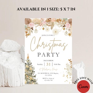 Editable Boho Christmas Party Invitation - Jingle and Mingle Boho Theme ...