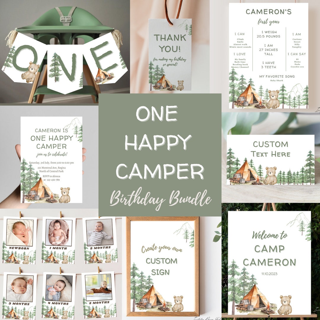 One Happy Camper Birthday Bundle One Happy Camper Editable One - Etsy