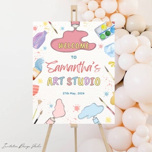 Editable Art Paint Birthday Welcome Sign Pottery Theme Party Welcome ...
