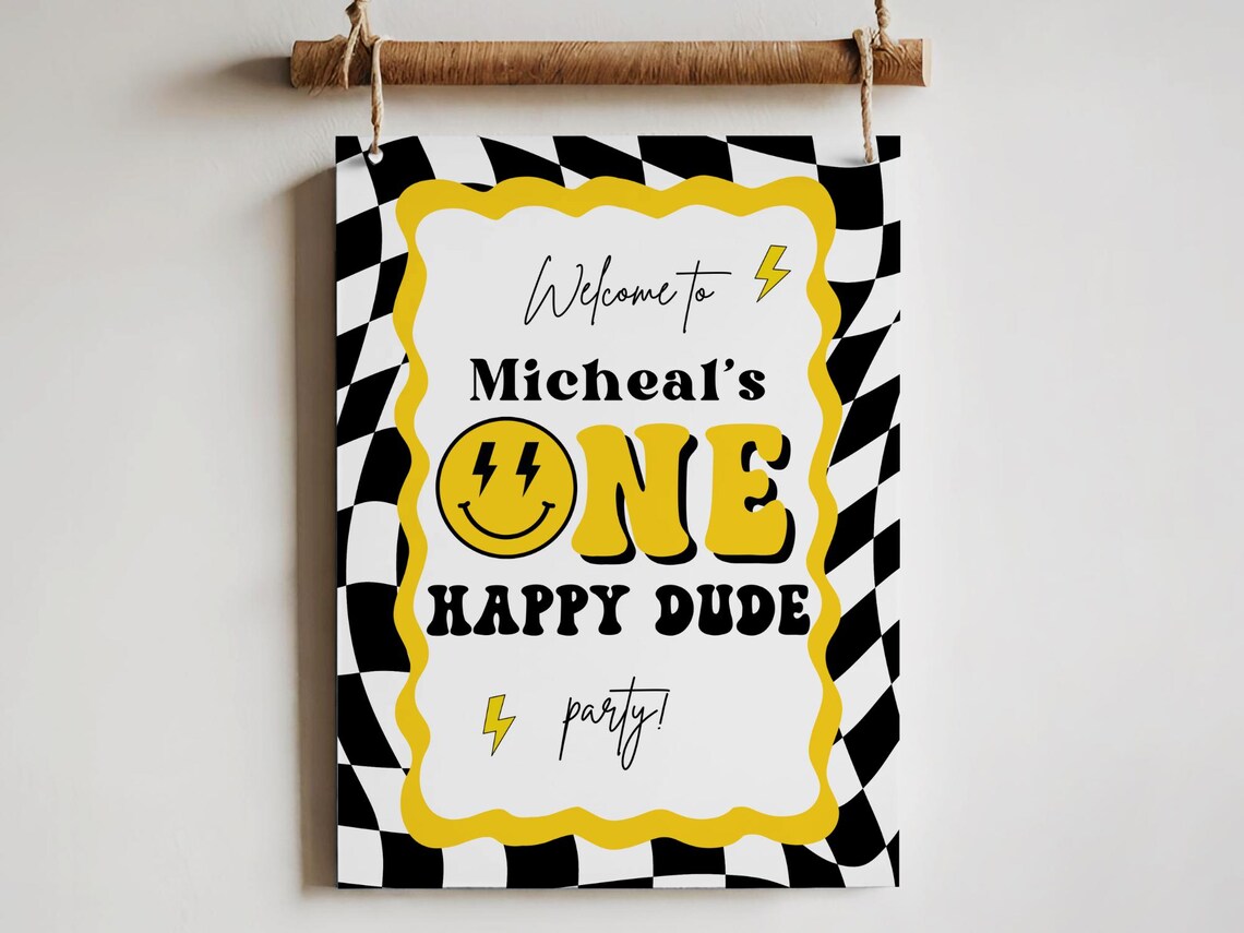 One Happy Dude Welcome Sign Lightning Bolt Smile Welcome Sign Smiley ...