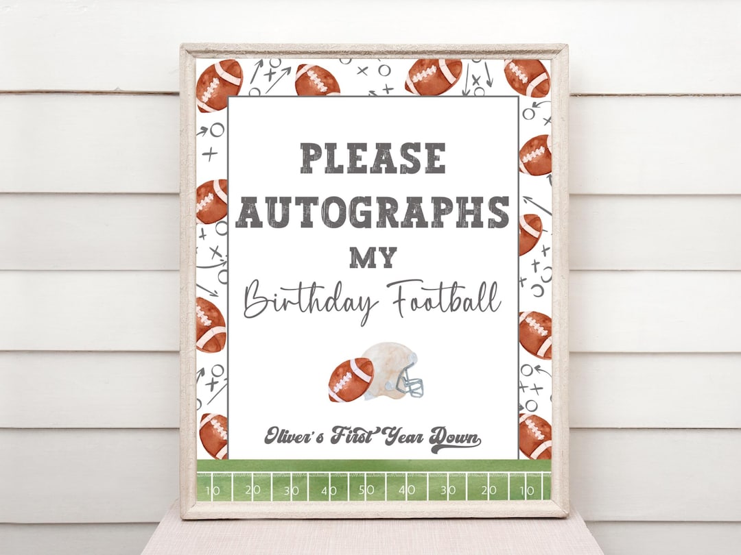 First Year Down Birthday Autograph Sign 1st Year Down Football Party ...